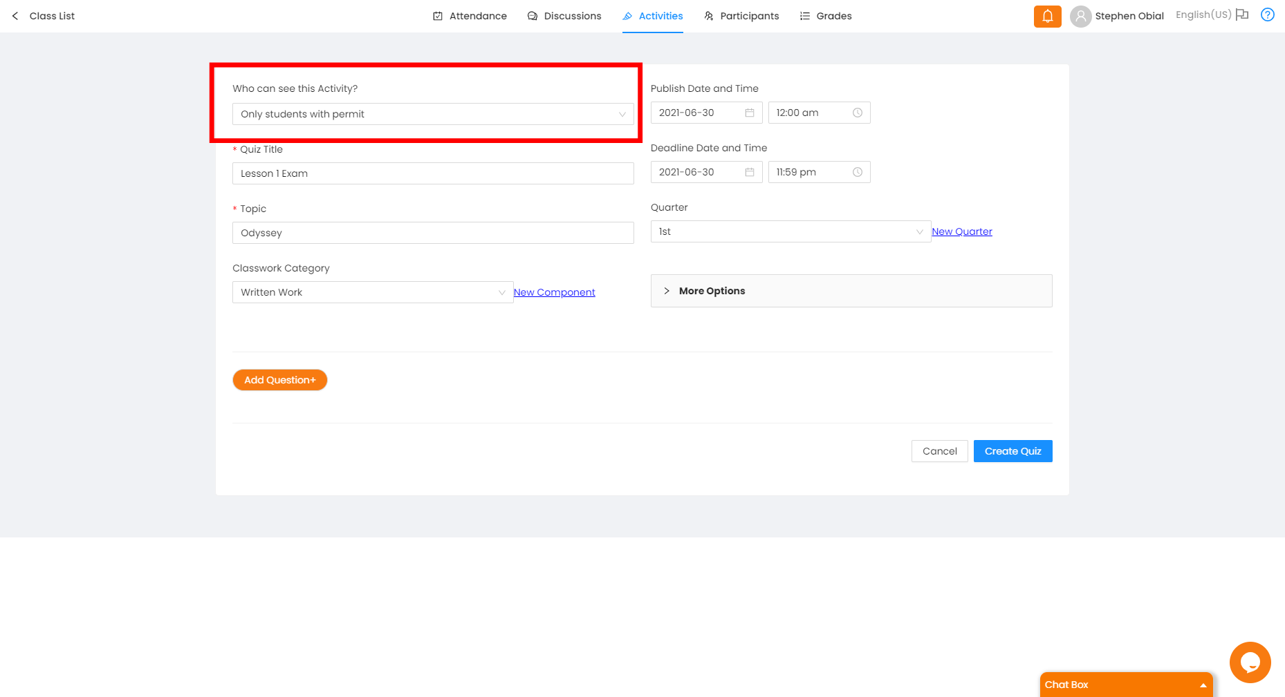 Setting-Up Student's Exam Permit